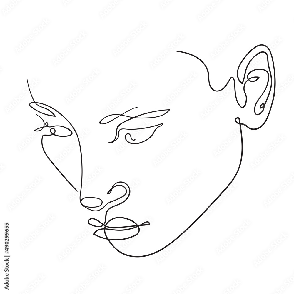 Vector hand drawn line art of a female head. Simple minimalist portrait ...
