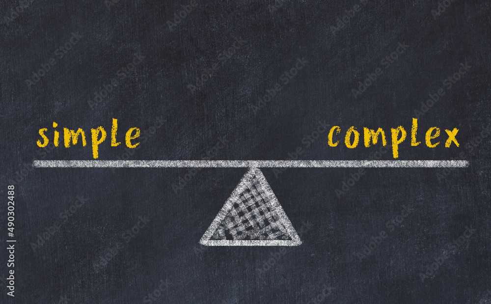 Chalk drawing of scales with words simple and complex. Concept of ...