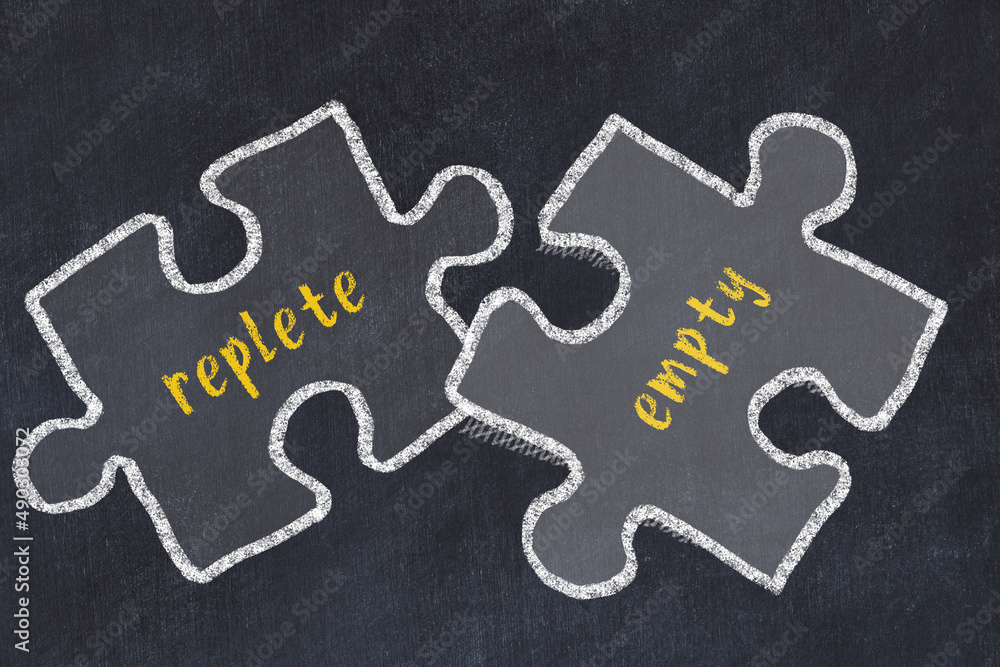 Chalk drawing of two puzzles with words replete and empty Stock ...