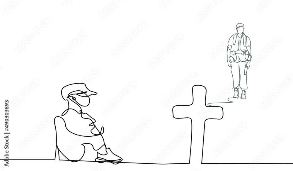 Vecteur Stock a soldier father dies and a boy thinks of his father in ...
