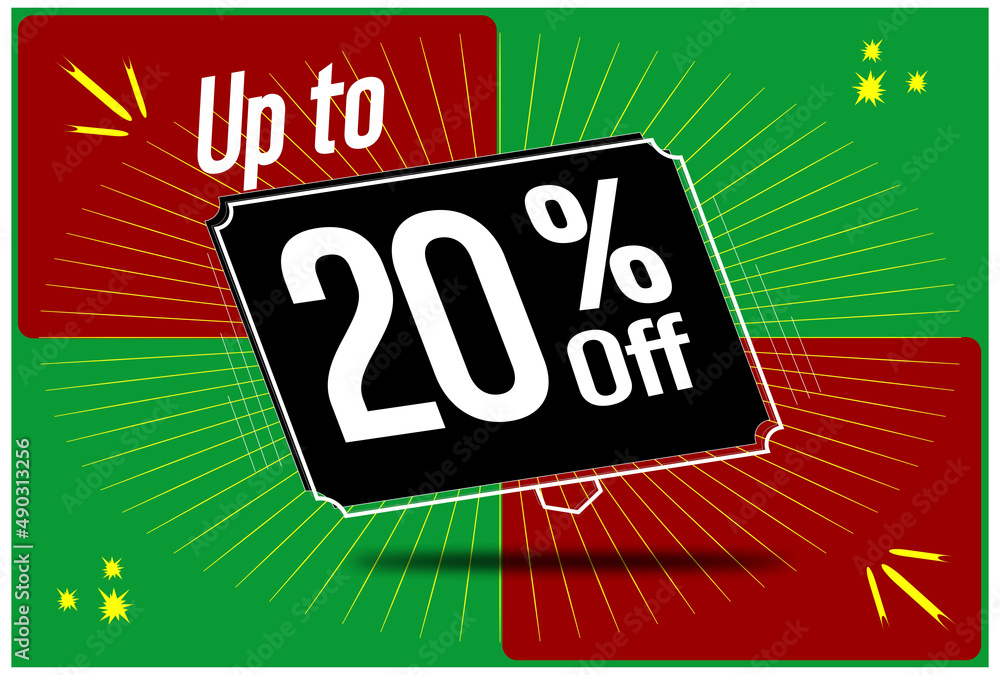 ภาพประกอบสต็อก -20 percent discount. 20% discount. Up to 20%. Green ...