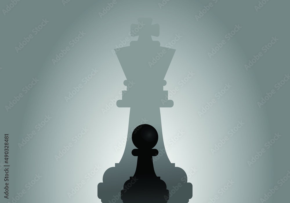 Black chess pawn with king's shadow concept of successful and ambitious ...