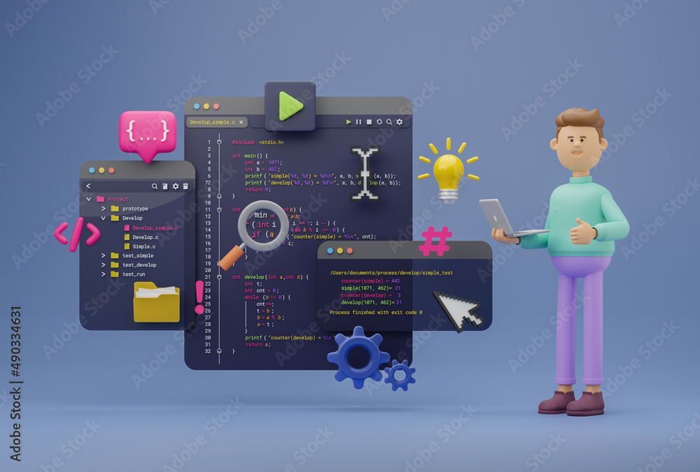 Programmer developer typing script source languages coding symbols icon ...