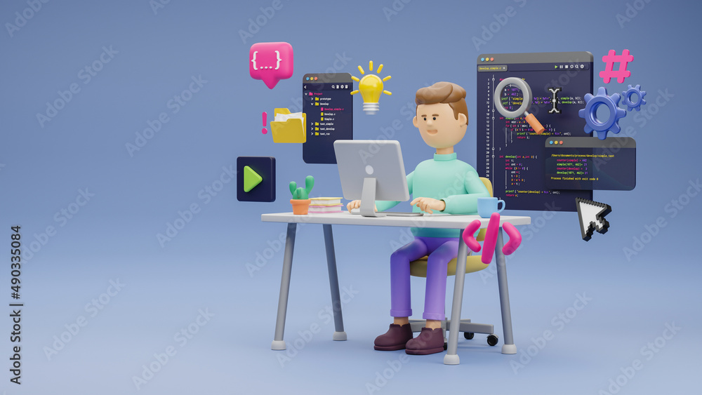 Programmer developer typing script source languages coding symbols icon ...