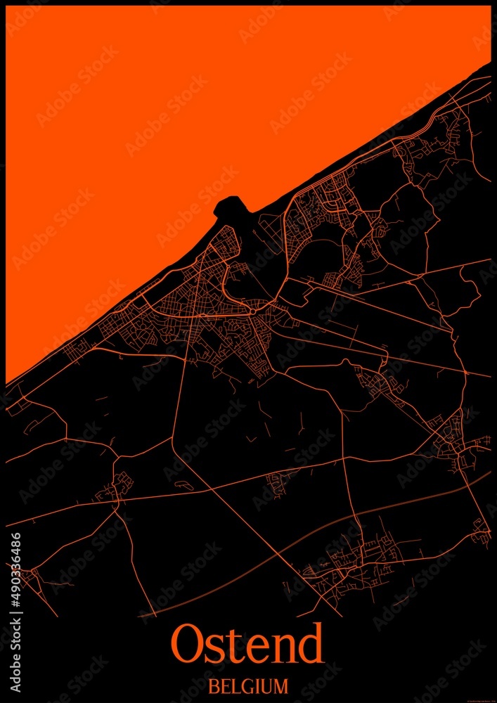Black and orange halloween map of Ostend Belgium.This map contains ...
