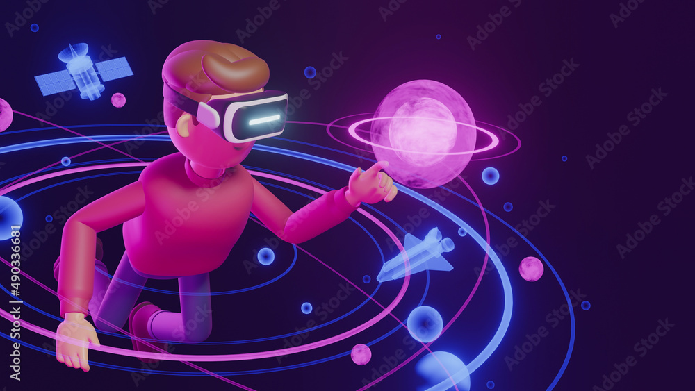 Metaverse technology future concept. VR virtual digital reality cyber metaverse simulation ...