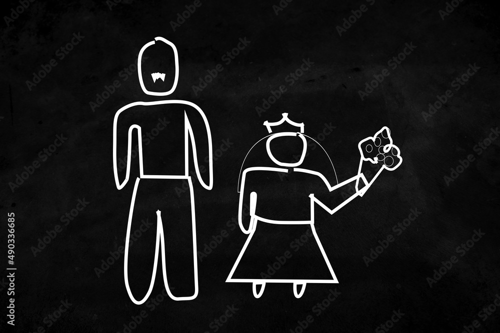 Stop girl child marriage chalk illustration artwork. Girl and man ...