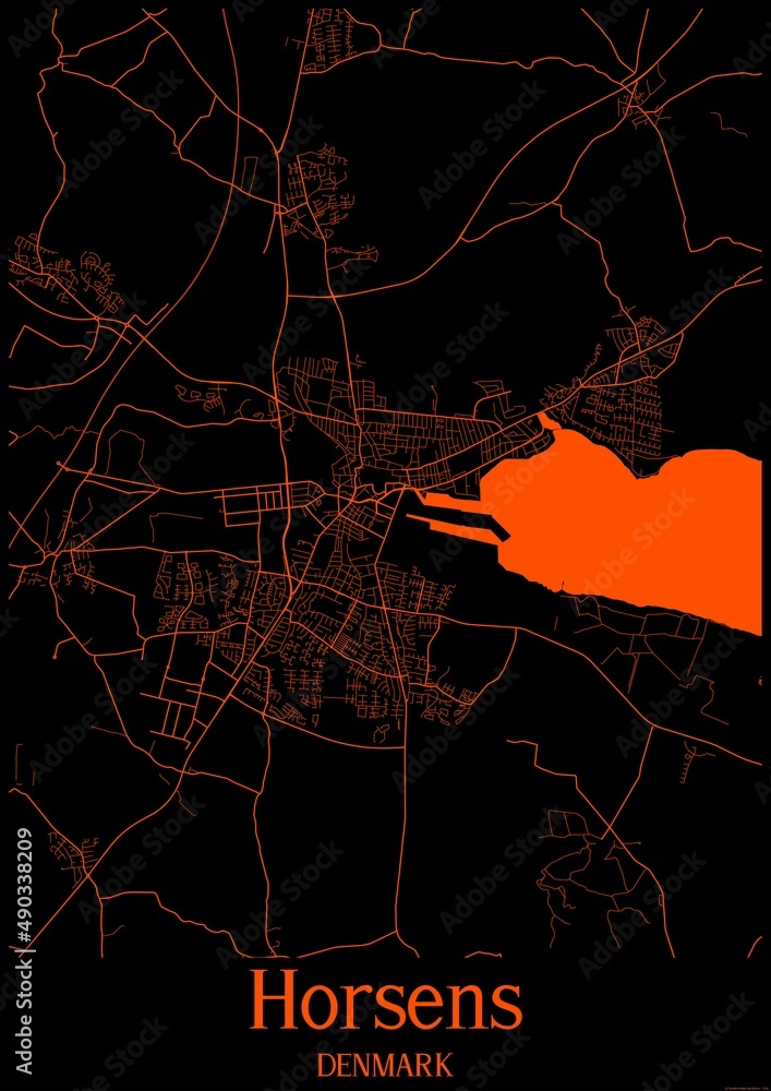 Black and orange halloween map of Horsens Denmark.This map contains ...