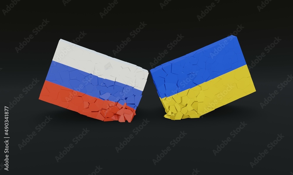 shattered broken symolic flags of Russia and Ukraine Stock Illustration ...