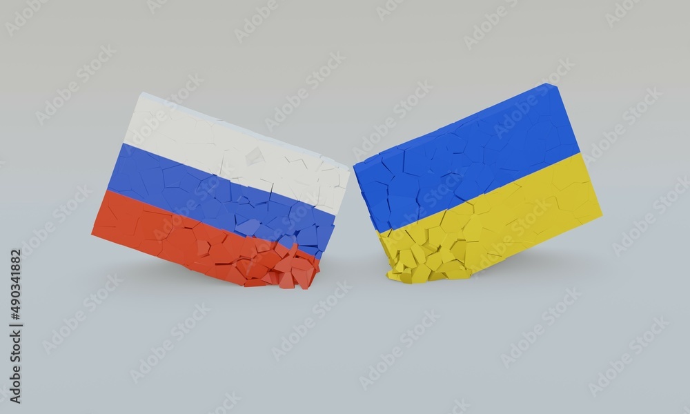shattered broken symolic flags of Russia and Ukraine Stock Illustration ...