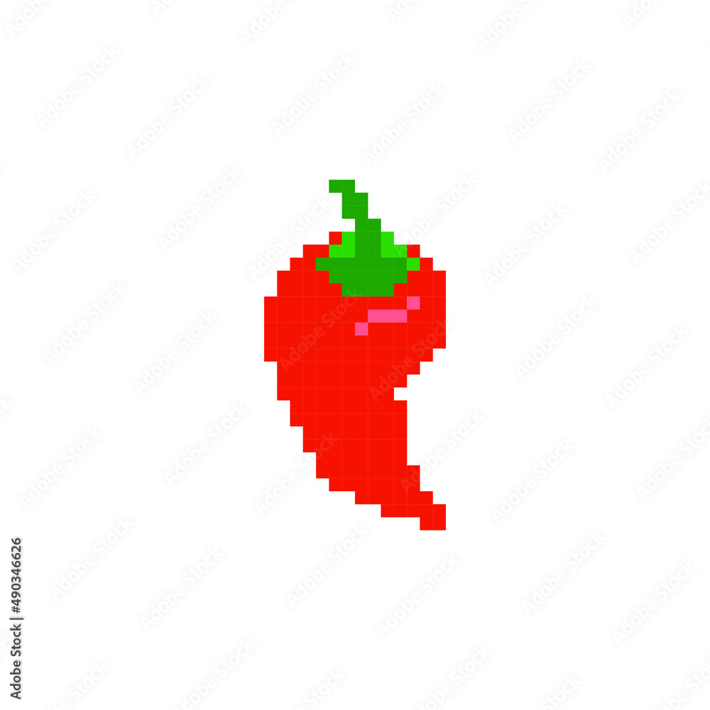 Pixelated style illustration of a chilli red pepper. Pixel art of a ...