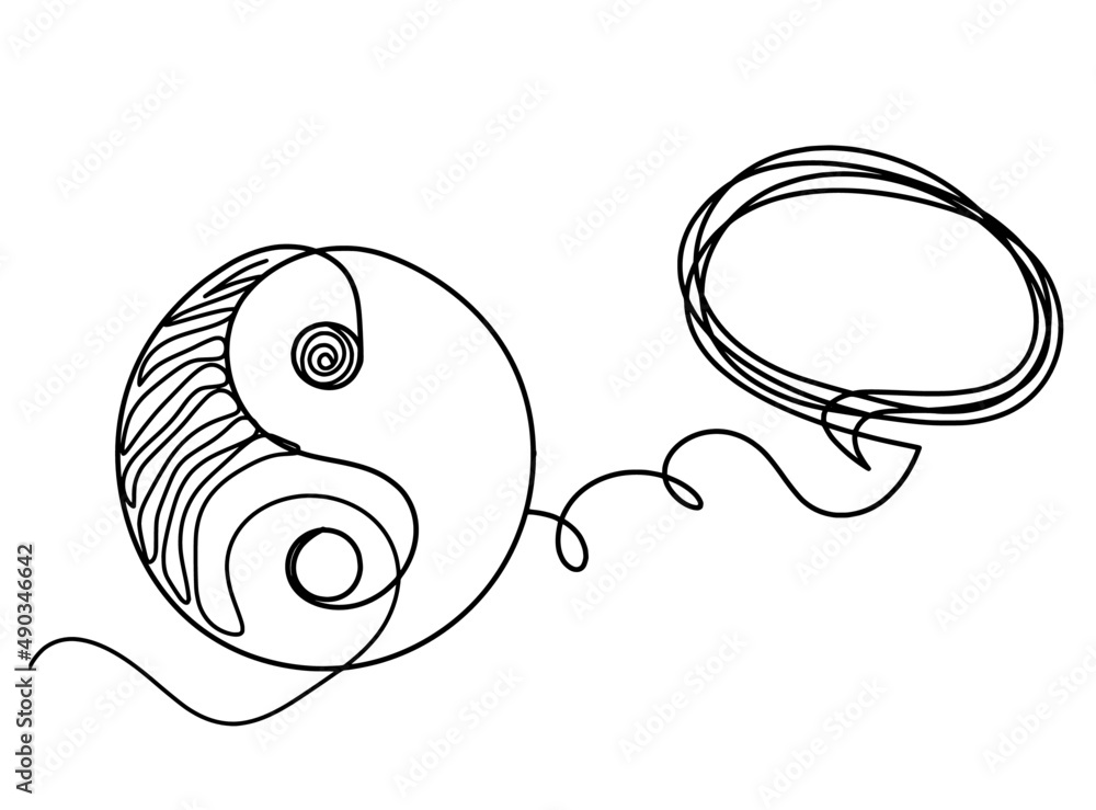 Sign of yin and yang with comment as line drawing on white background ...