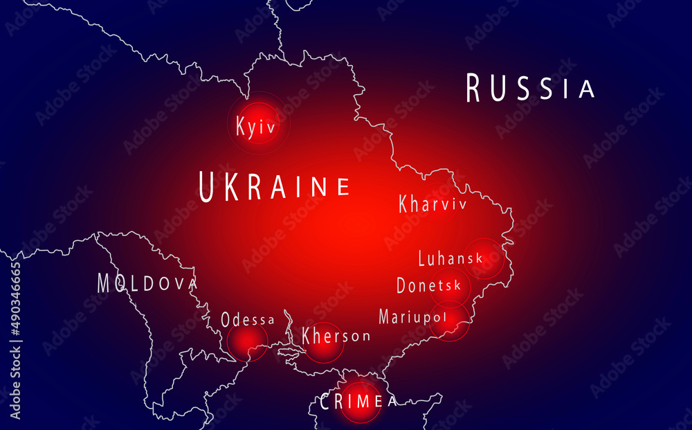 Ukraine crisis map. Russian Ukrainian military conflict. Illustration ...