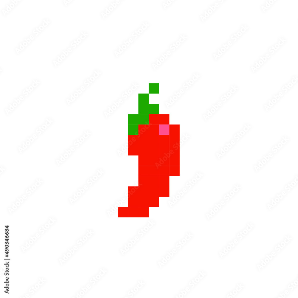 Pixelated style illustration of a chilli red pepper. Pixel art of a ...