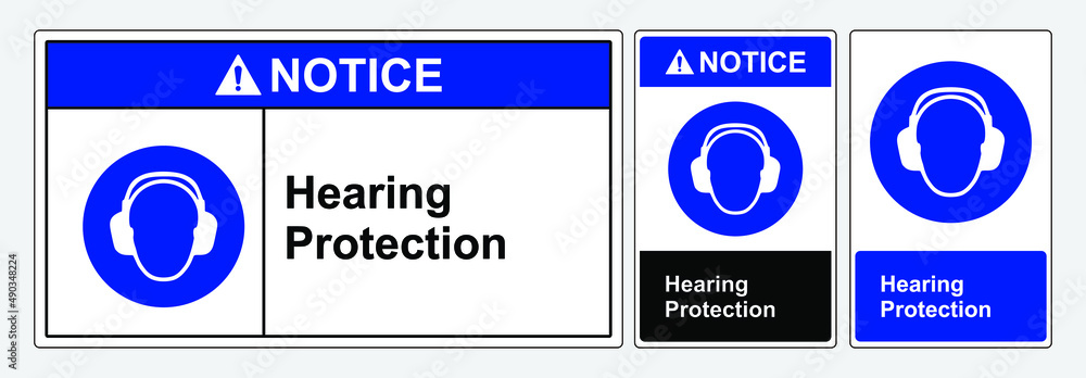 Safety sign wear safety hearing protection. Standard ansi and osha ...