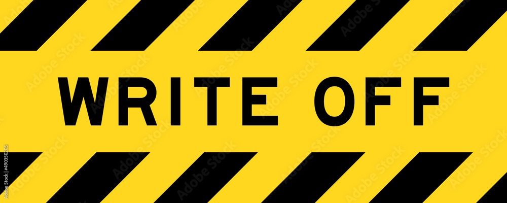 Yellow and black color with line striped label banner with word write ...