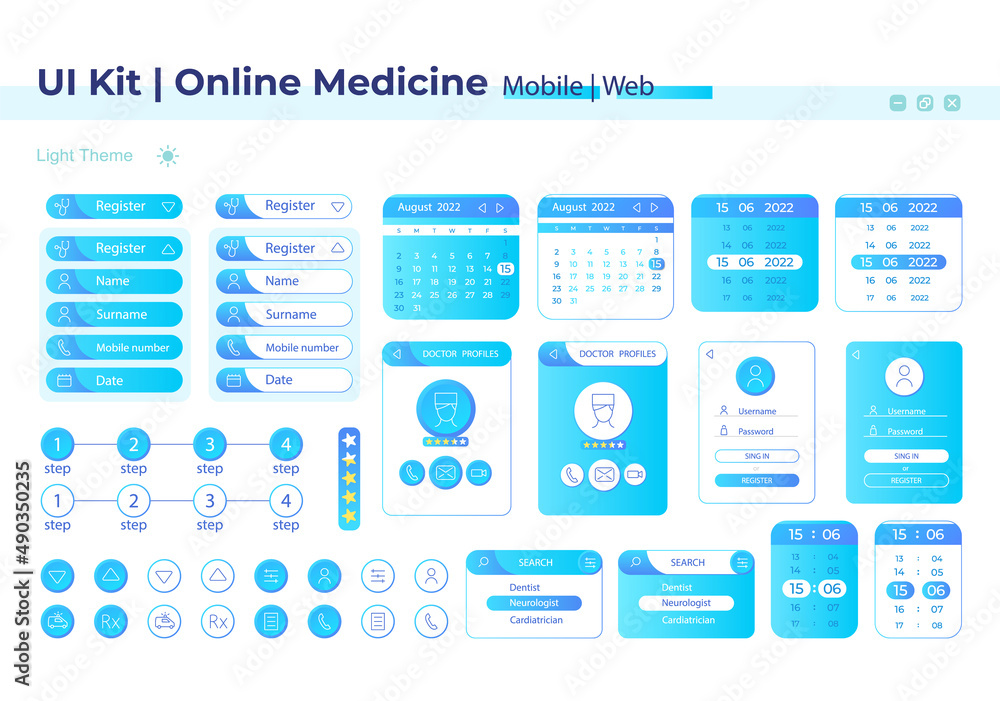 Online medicine UI elements kit. Healthcare isolated vector components ...