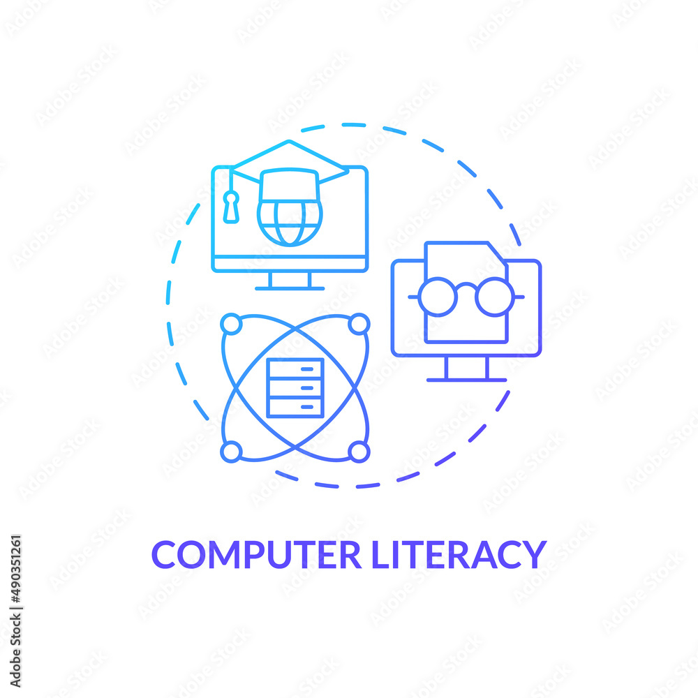 Computer literacy blue gradient concept icon. Computer systems ...