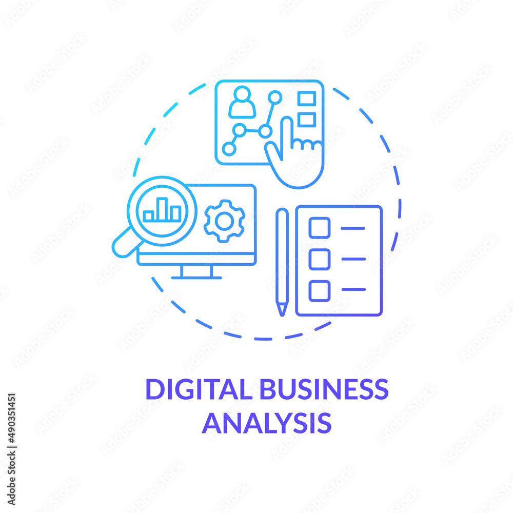Digital business analysis blue gradient concept icon. Analysis and ...
