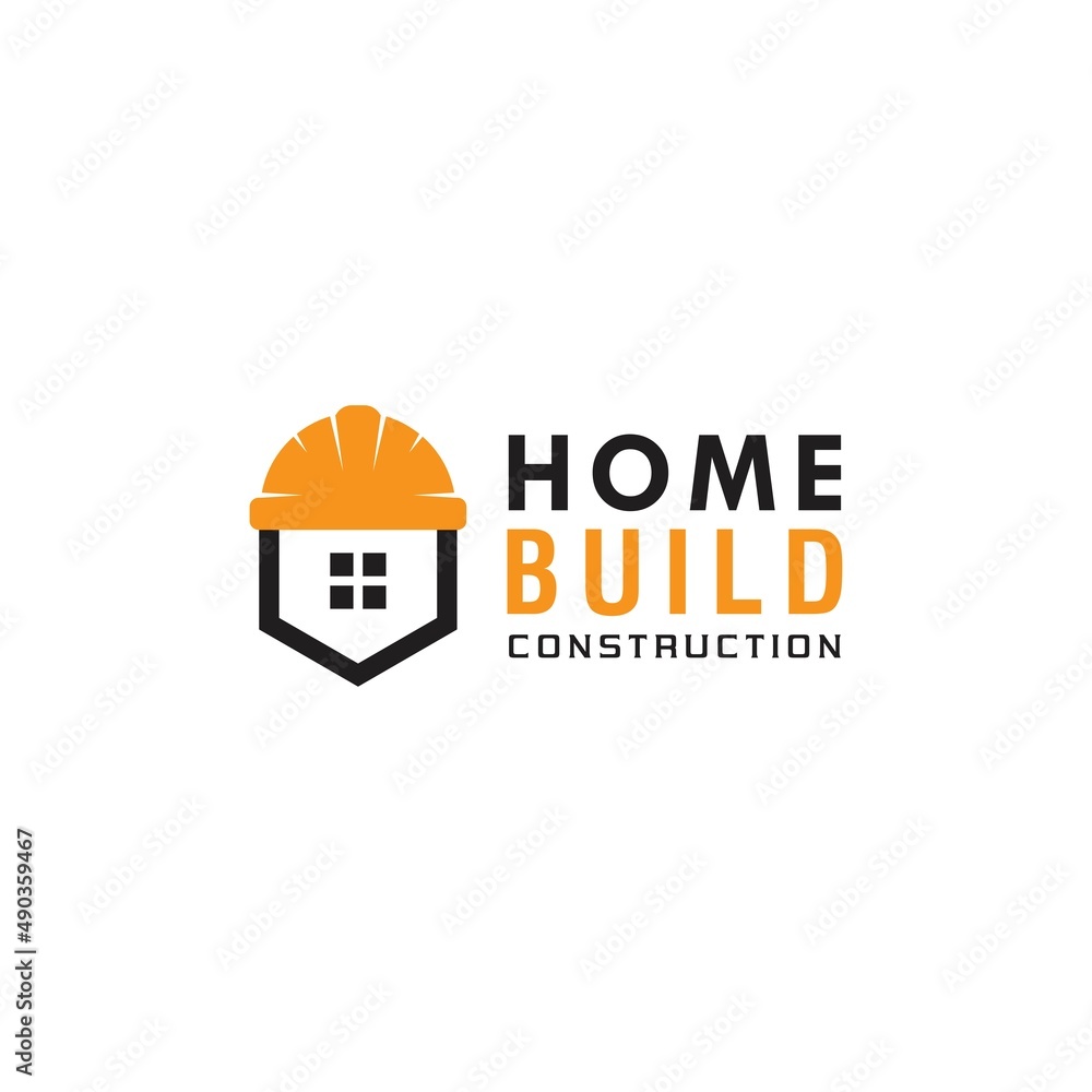 creative home build logo design, builders helmet with outline house ...