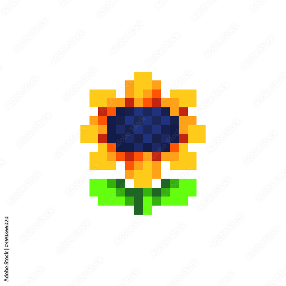 Vetor de Sunflower yellow flower logo, pixel art icon, isolated vector ...