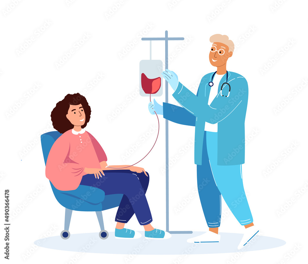 Blood Donation.Female Character Donate Blood for Diseased,Hurt,Injured ...