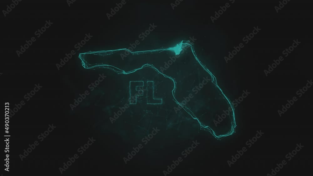 Plexus flat map showing the state of Florida from the United State of ...