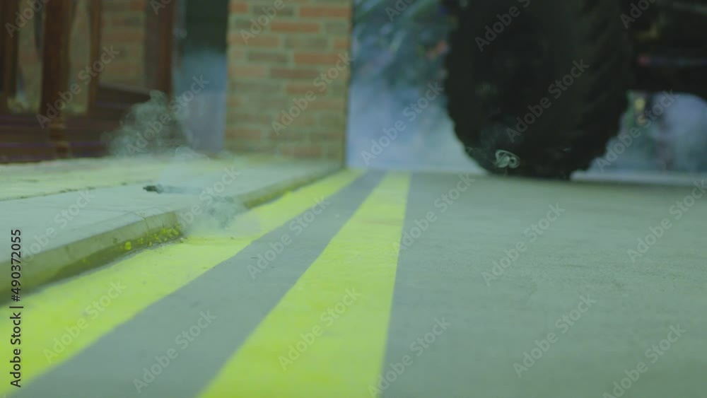 Throw of Military frag hand grenade on the street . Throwing of smoke ...