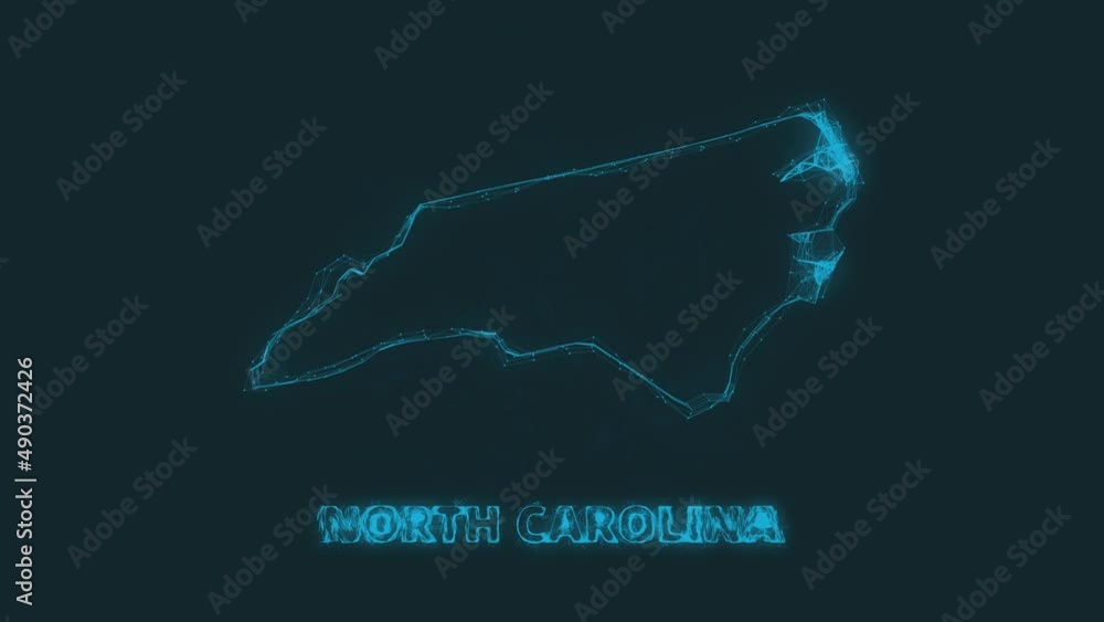 Plexus flat map showing the state of North Carolina from the United ...