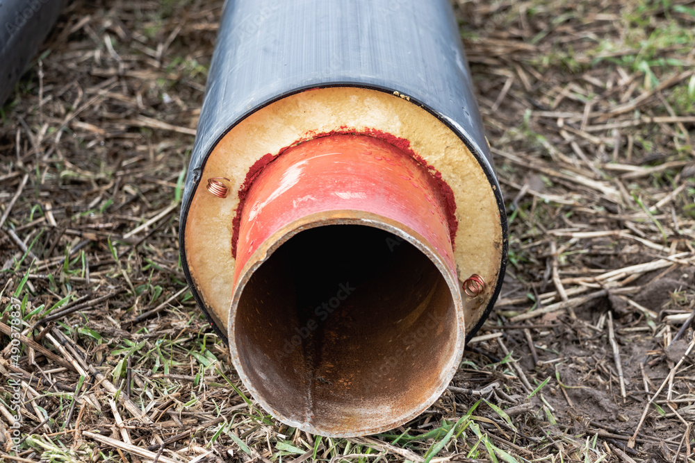 Metal pipes with thermal insulation of the district heating system for ...
