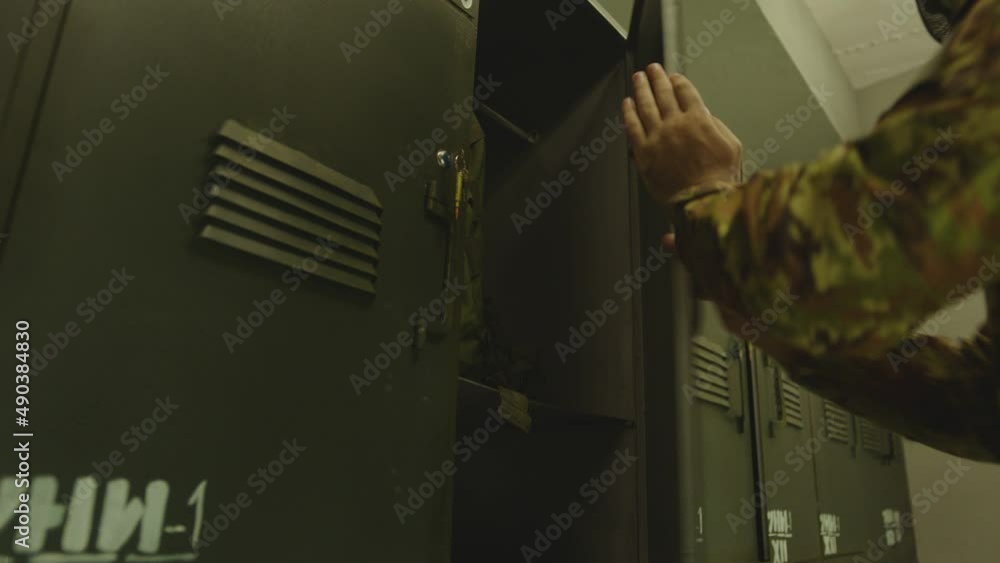 Stockvideo Close up view of green colored metallic military Locker Room ...
