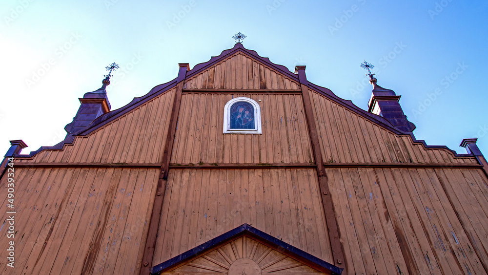 A close-up view and architectural details of the Catholic church ...