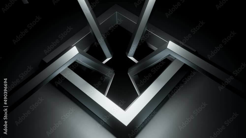 3D square rings rotate in hole. Design. 3D installation with square ...