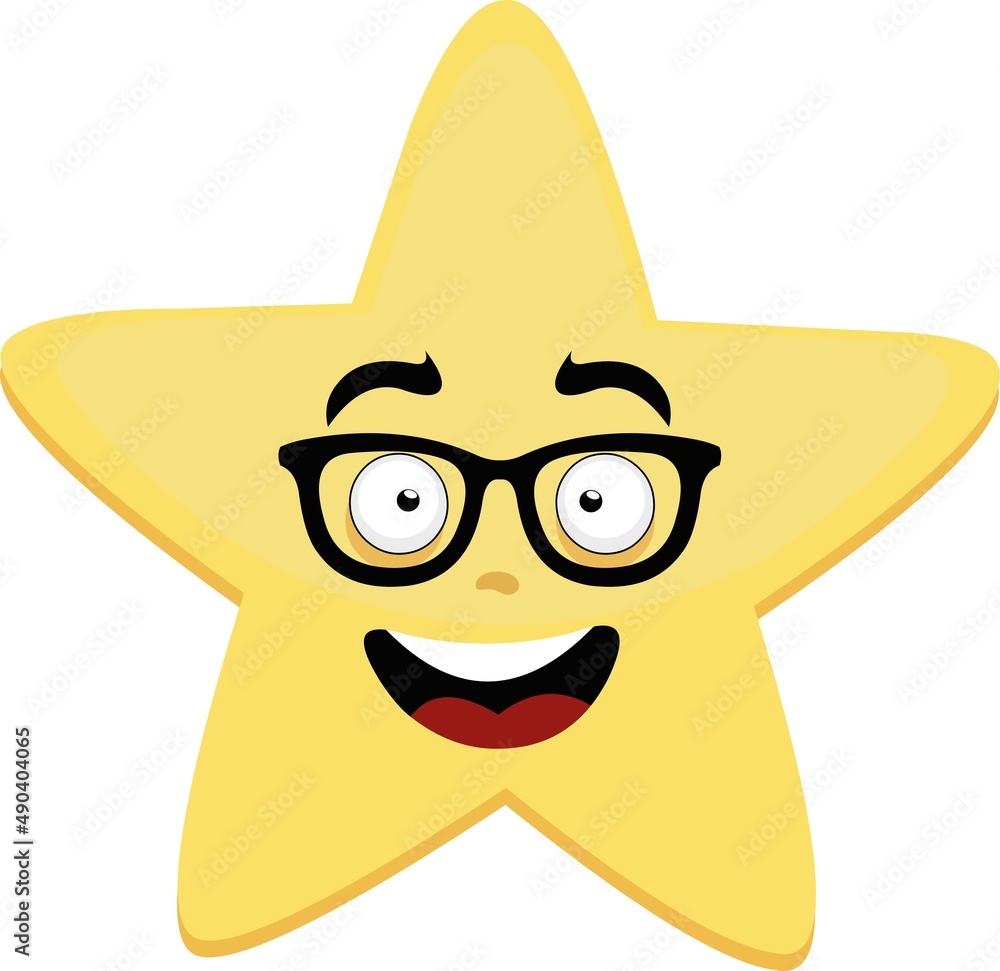 Vector cartoon character illustration of a star with a cheerful ...