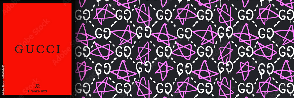 Official Pattern (seamless texture) Gucci GHOST in black - white - pink ...