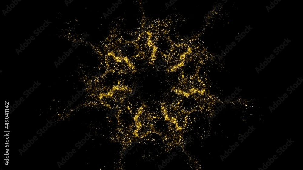 golden waves motion abstract of particles gold dust with stars on black ...