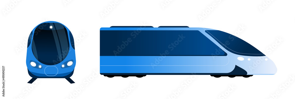 Modern train side and front view vector isolated illustration. Fast ...
