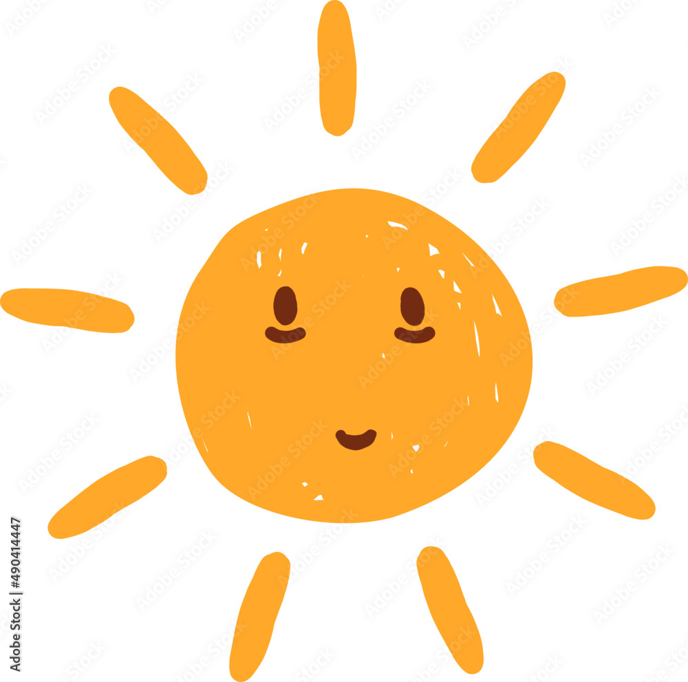 Yellow Smiling doodle sun, nature sketch illustration with open eyes ...