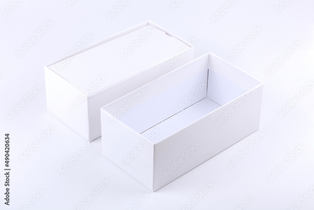 Simple blank white opened empty smartphone box premium quality paper ...