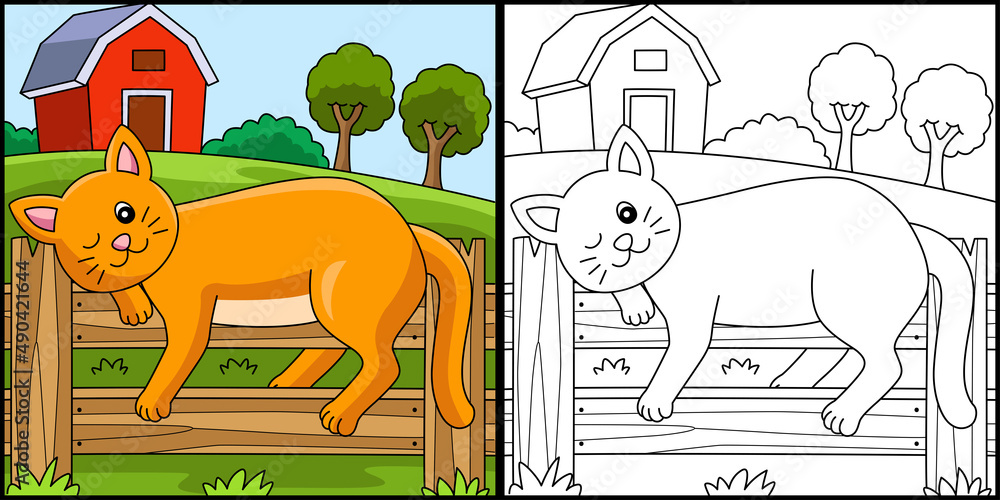 Cat Coloring Page Colored Illustration Stock Vector | Adobe Stock