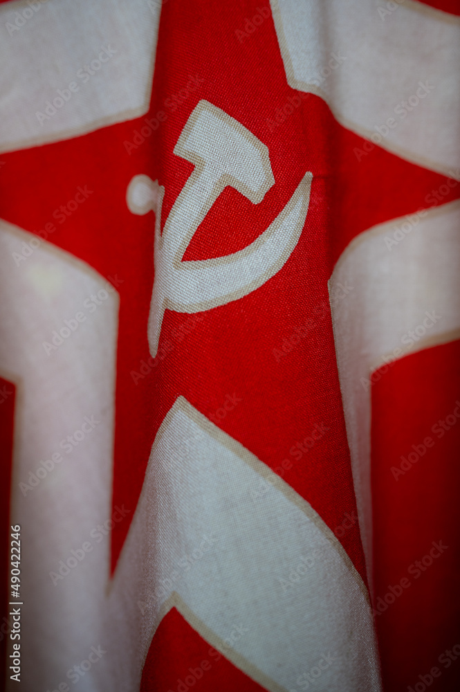 Red hammer and sickle flag, symbol for the communist movement Stock ...