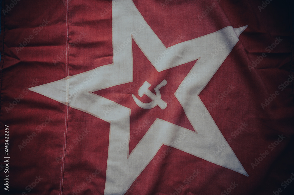 Red hammer and sickle flag, symbol for the communist movement Stock ...