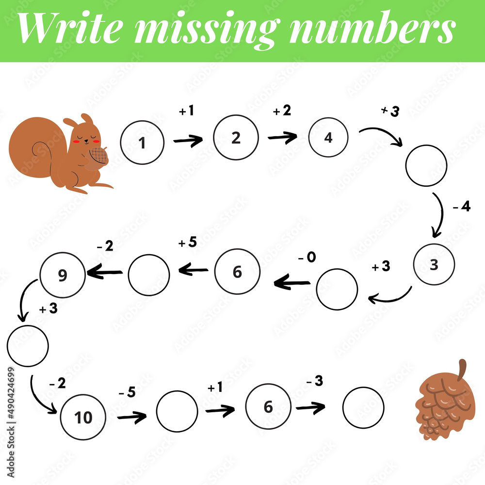 Mathematics educational game for children. Complete the row, write ...
