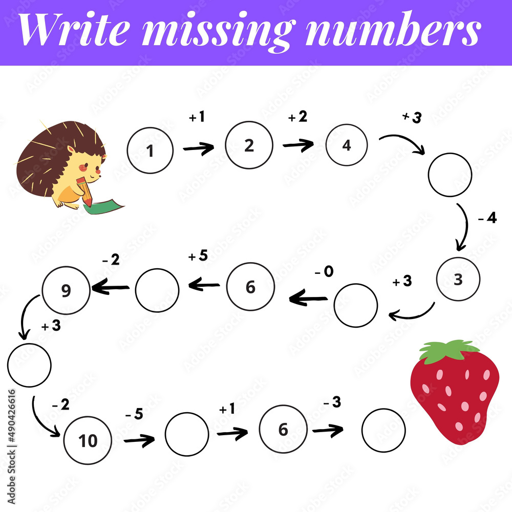 Mathematics educational game for children. Complete the row, write ...