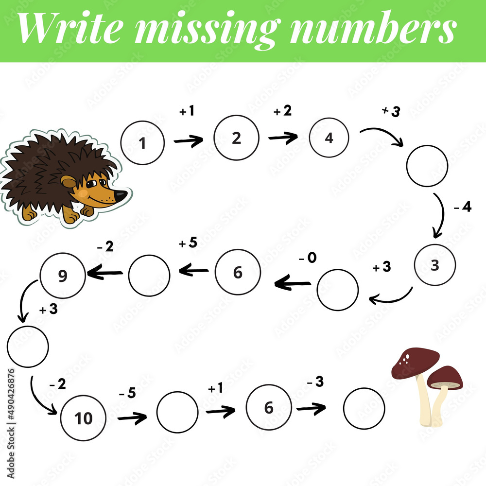 Mathematics educational game for children. Complete the row, write ...