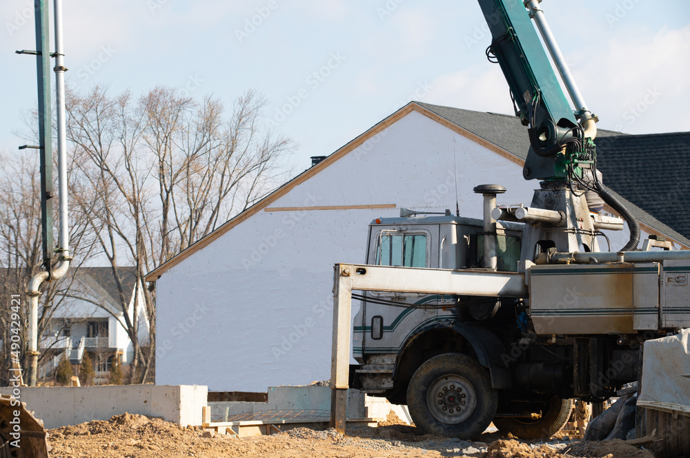 Pouring the foundation of the future building works concrete mixer the ...