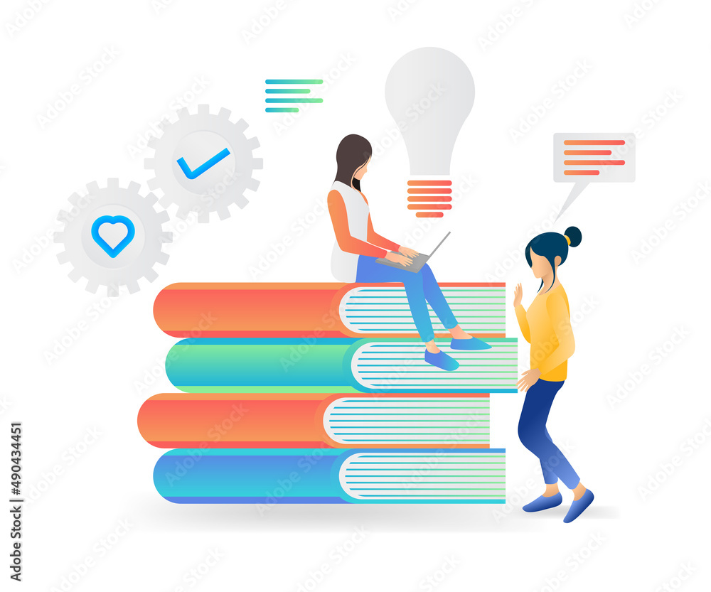 Flat style illustration of back to school student reading a book Stock ...