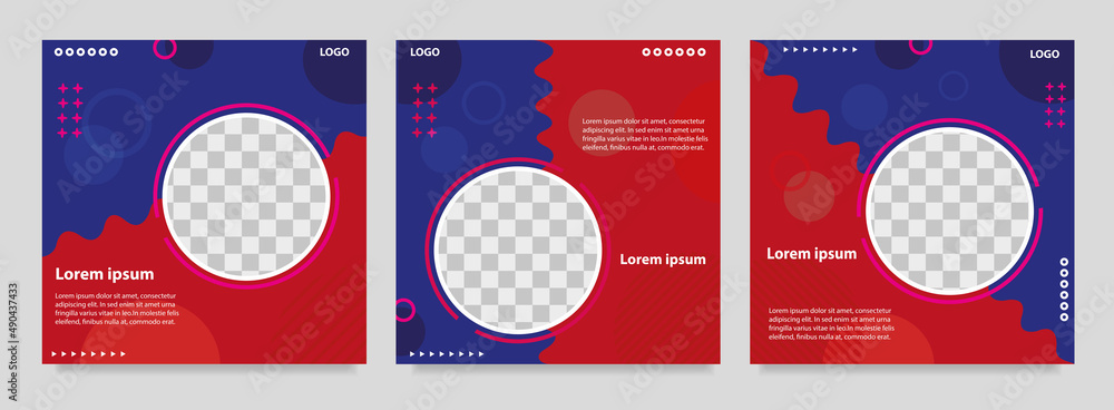 Set of Editable minimal square banner template. red blue background ...