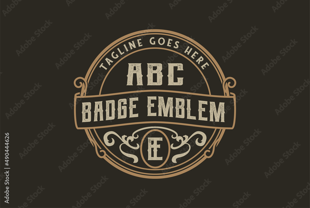 Circular Vintage Steampunk Badge Emblem Label Stamp Logo Design Vector ...