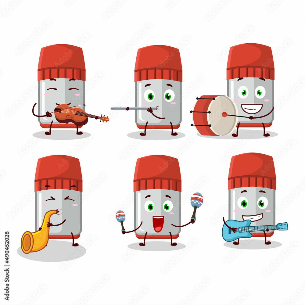 Cartoon character of red whiteboard marker playing some musical ...